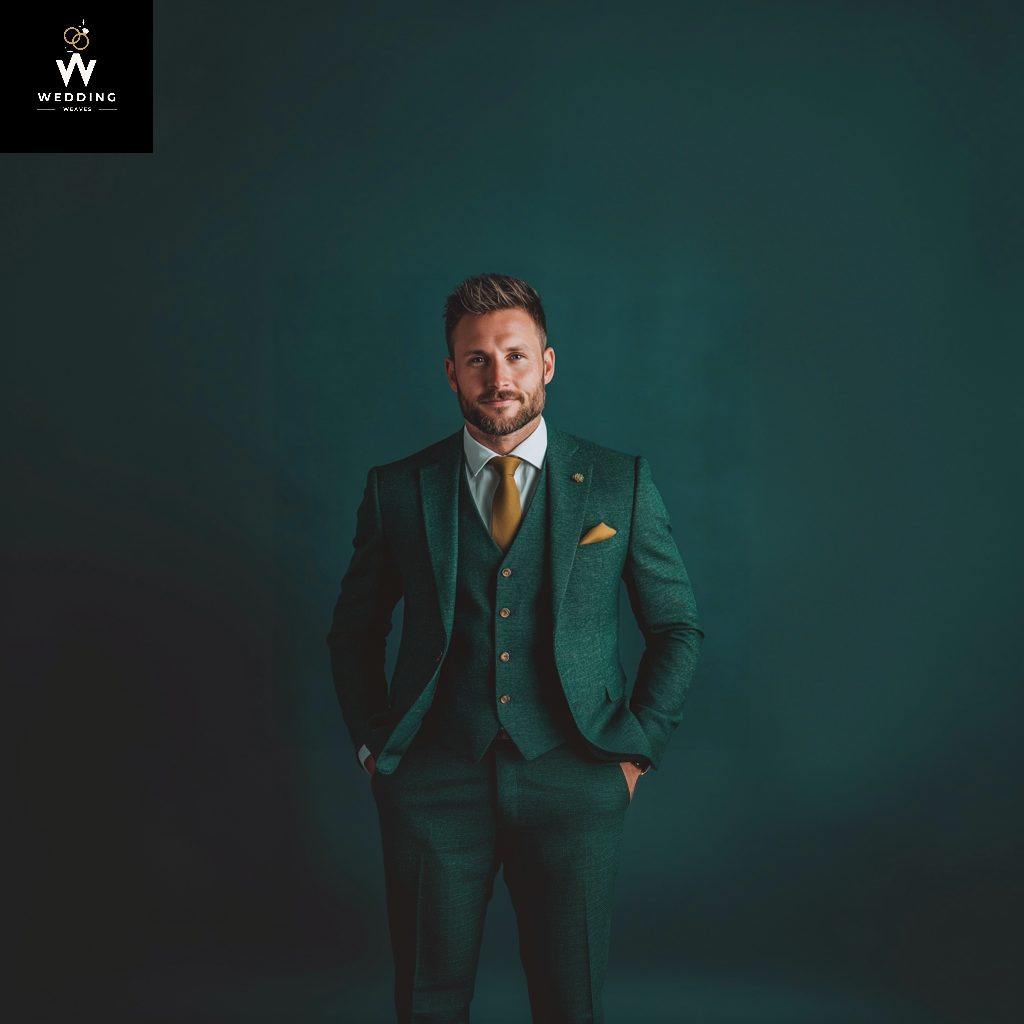 Men's Green 100% Merino Wool Three-Piece Suit – Vintage Wedding Suit f ...