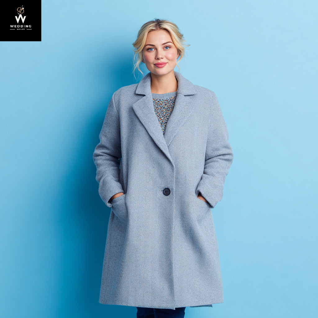 Long Gray Herringbone Wool Coat for Women – Oversized Single-Breasted ...