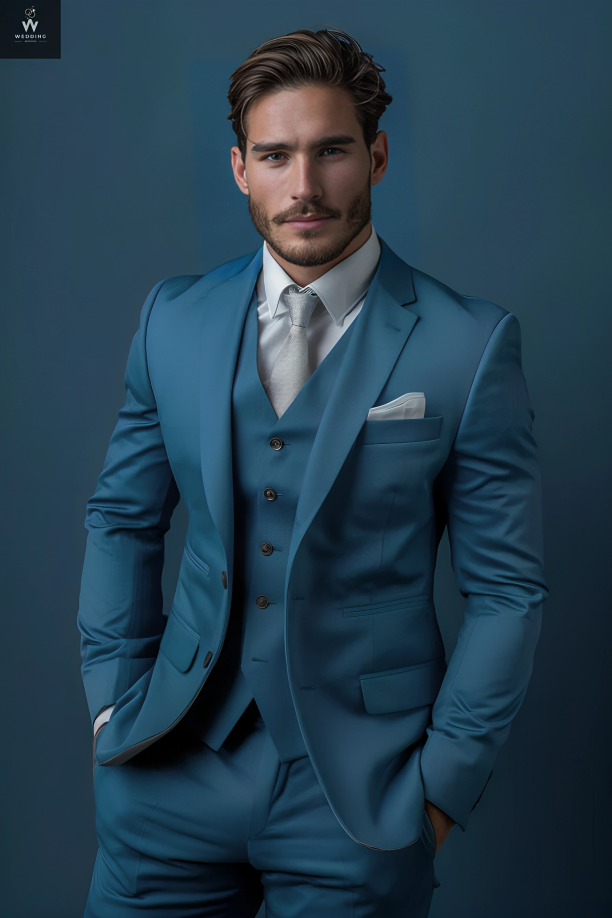 Custom Teal Blue Three-Piece Suit for Men - Bespoke Wedding Suit ...