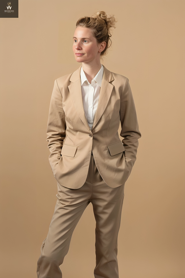Beige Two-Piece Suit for Women - Elegant Wedding Suit Set, Formal Wear ...